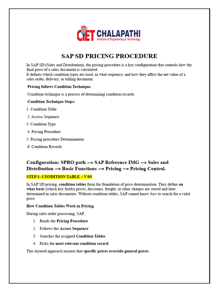 SAP SD Pricing Procedure Guide | PDF | Pricing | Prices