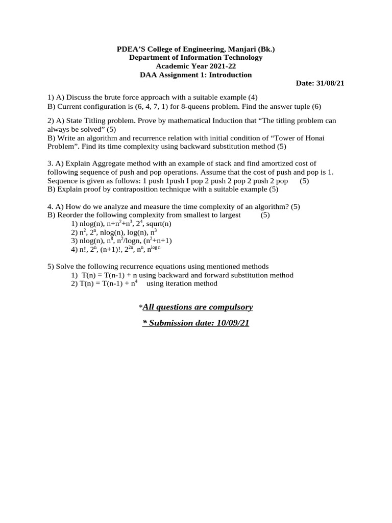 DAA Assignment 1 | PDF
