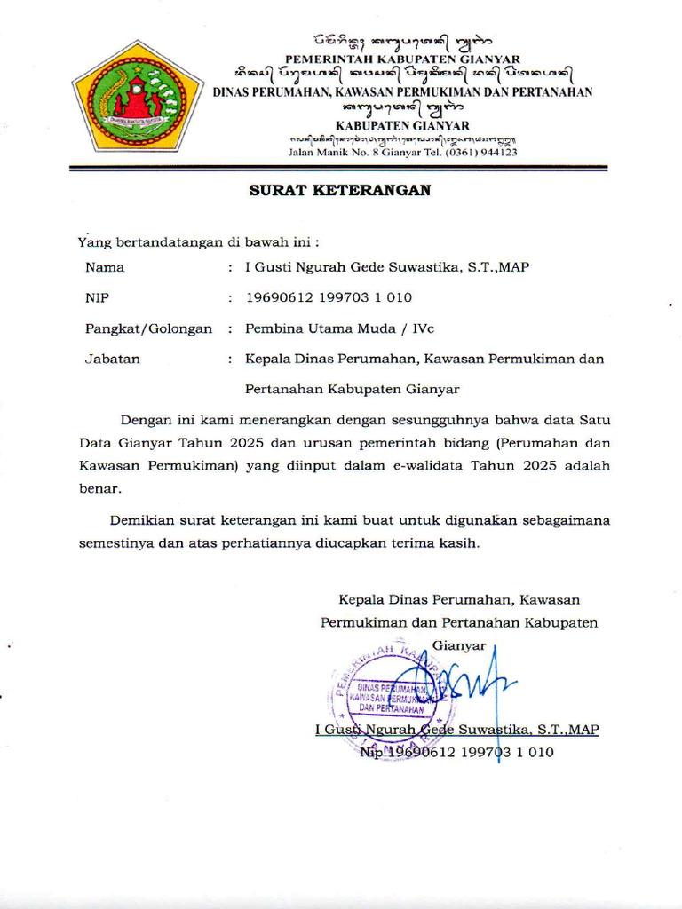Surat Walidata 2025 | PDF