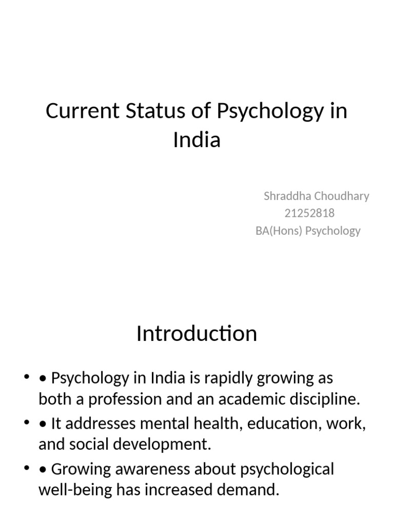 Current Status of Psychology in India (2) | PDF