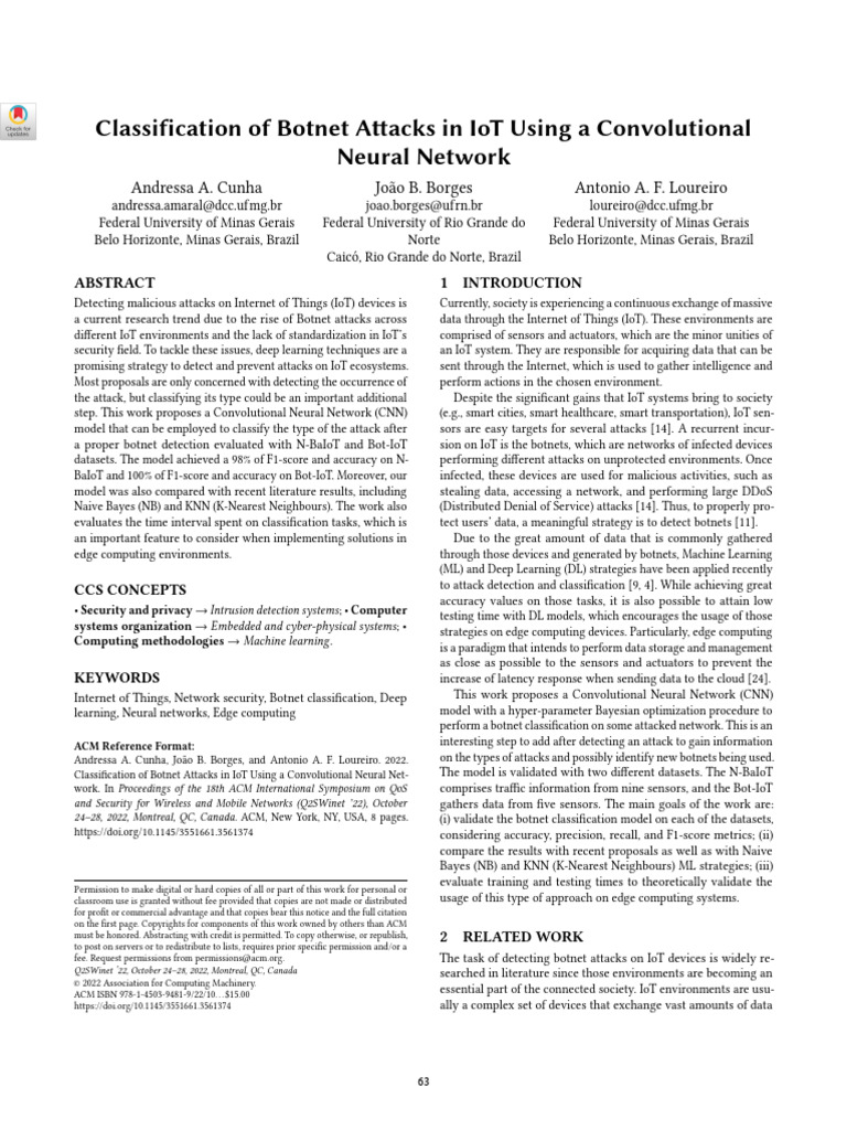 Classification of Botnet Attacks in IoT Using a Convolutional | PDF ...