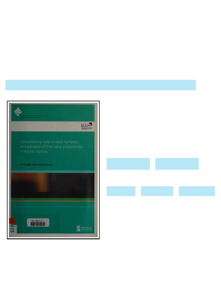 Using learning styles in adult numeracy : an exploration of their value ...