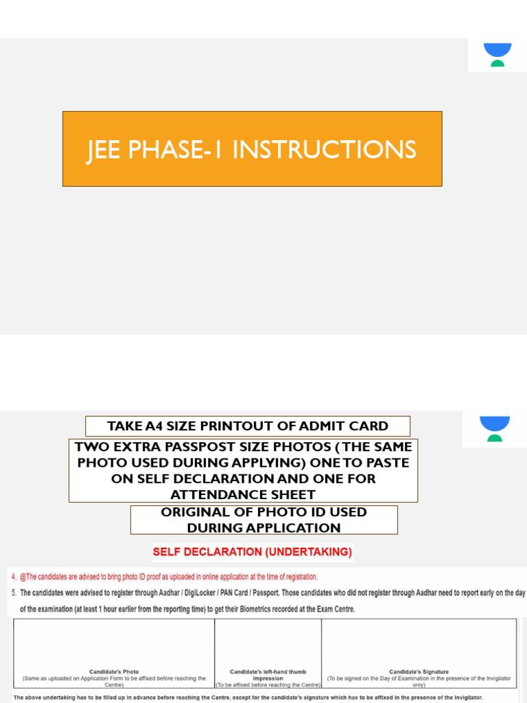 Jee Phase-1 2026 Instructions All the Best Session | PDF