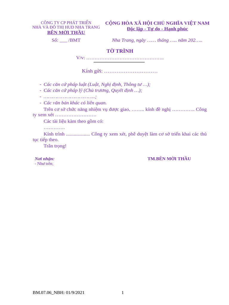 BM.07.06-To Trinh Của Ben Moi Thau | PDF