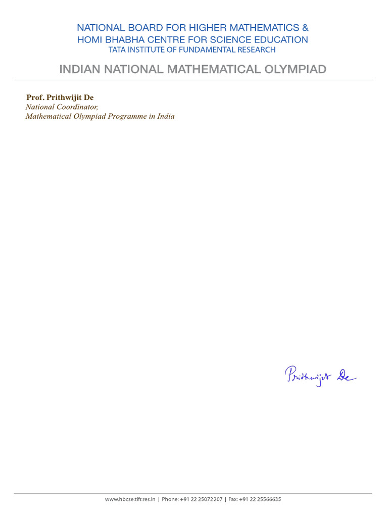 INMO 2026 Hall Ticket and Instructions | PDF