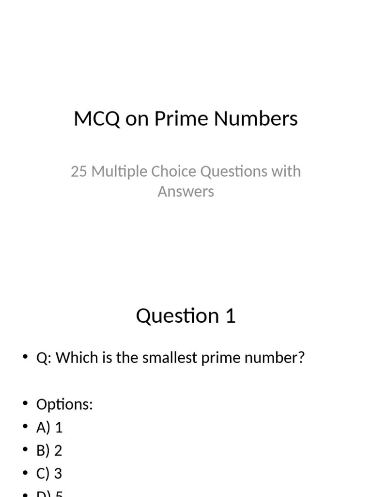 Prime Numbers MCQ Quiz with Answers | PDF | Multiple Choice | Prime Number