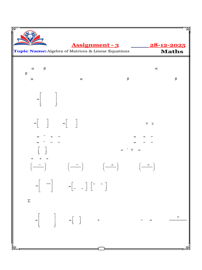 MATHS - ASSIGNMENT-03 (28.12.2025) | PDF | Matrix (Mathematics) | Mathematical Concepts