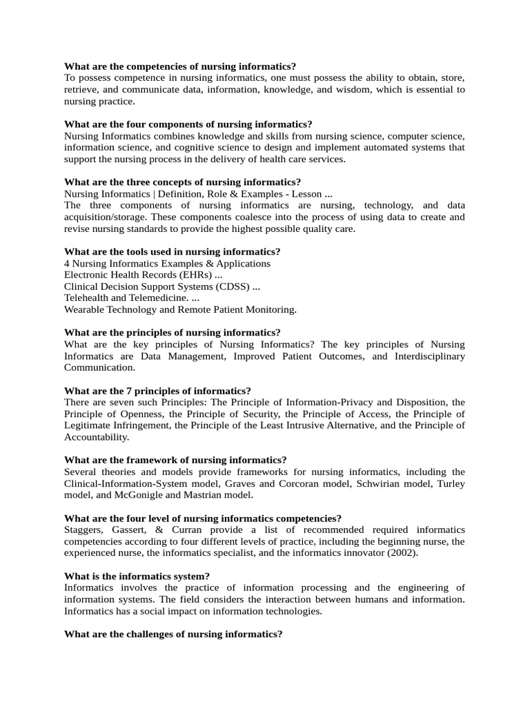 Nursing informatics competencies | PDF | Health Informatics | Computer ...