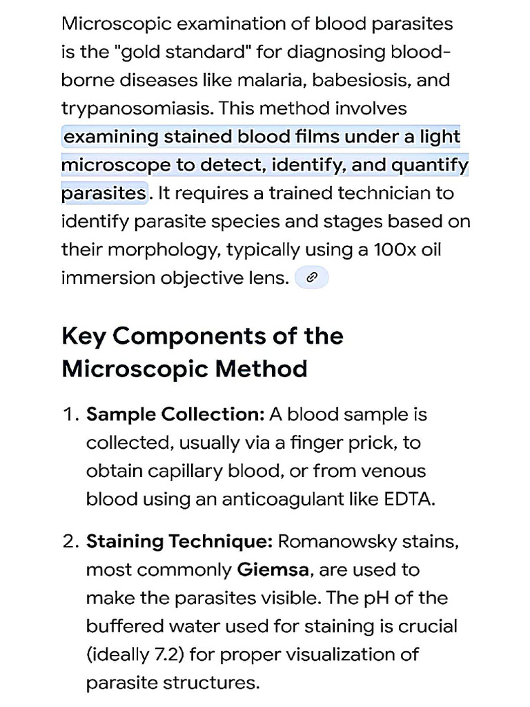 Microscopy Method for Human Blood Parasites | PDF
