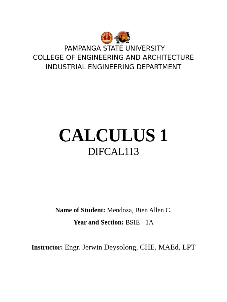 Calculus 1 Course Overview - BSIE 1A | PDF