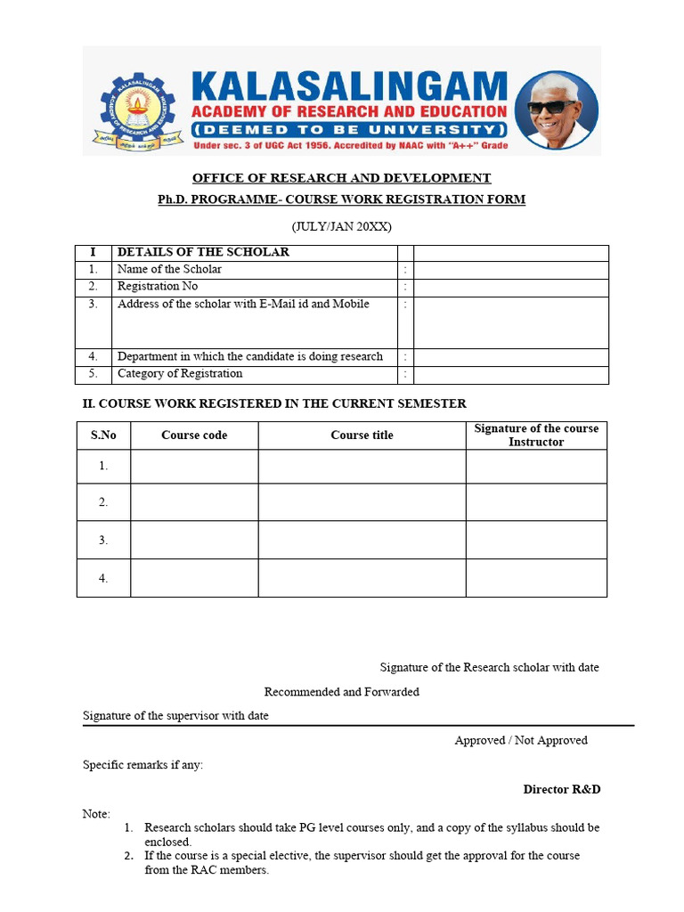 2.Course Work Registration Form | PDF