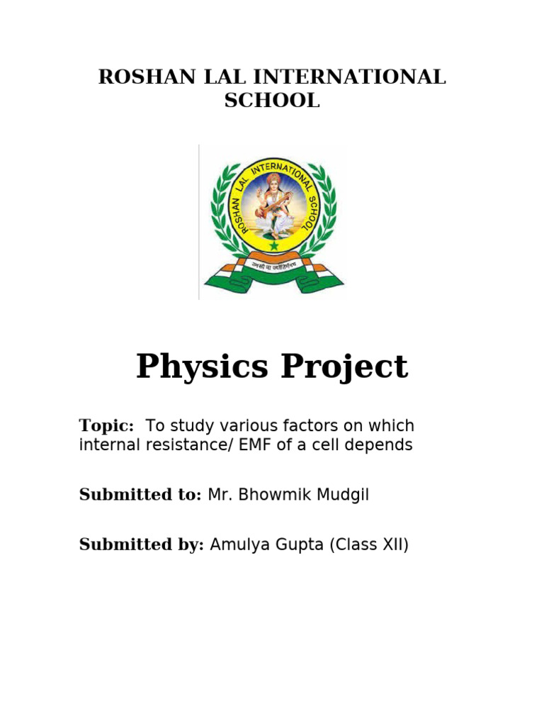 Internal Resistance and EMF Project 1 | PDF | Electricity ...