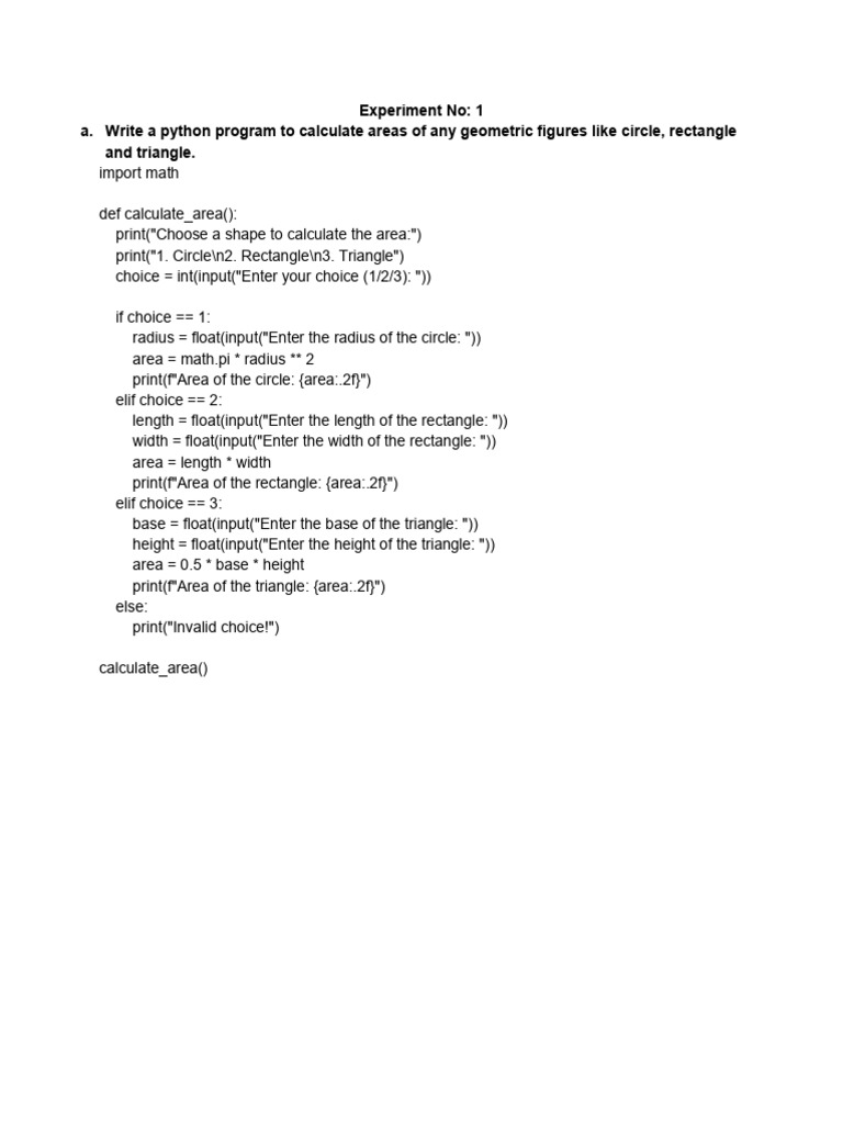 python lab manual | PDF | Area | Elementary Mathematics