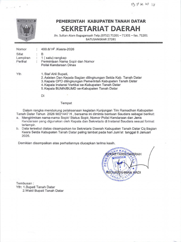 20260113124525permintaan Nama Supir Dan Nomor Kendaraan | PDF