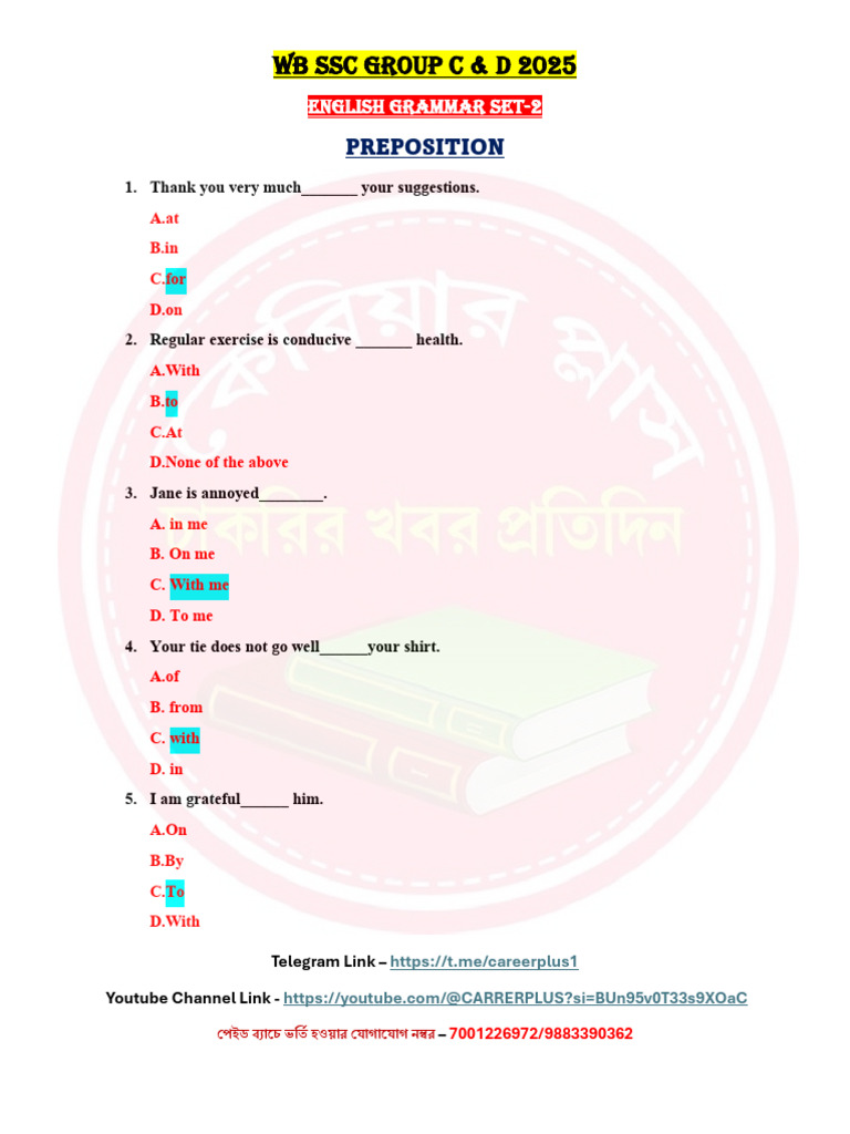 English Grammar 2 Preposition Set 2 Ans Key | PDF | Chess Openings | Chess