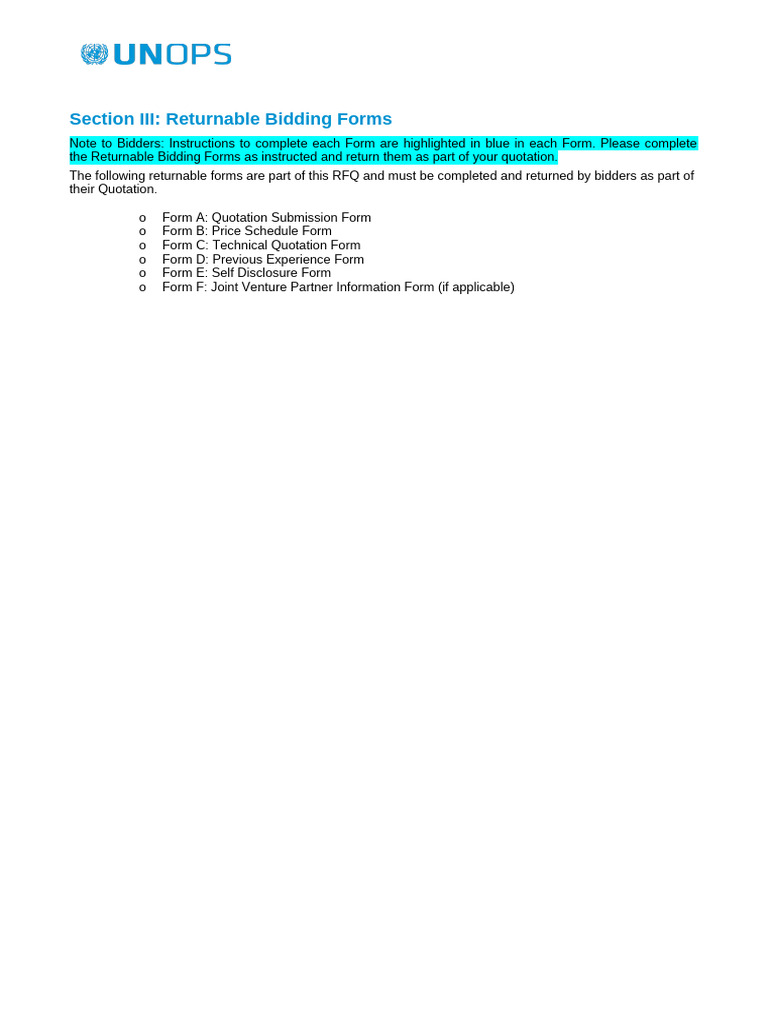 RFQ Section III-Returnable Bidding Forms - ICB - Procurement of ...