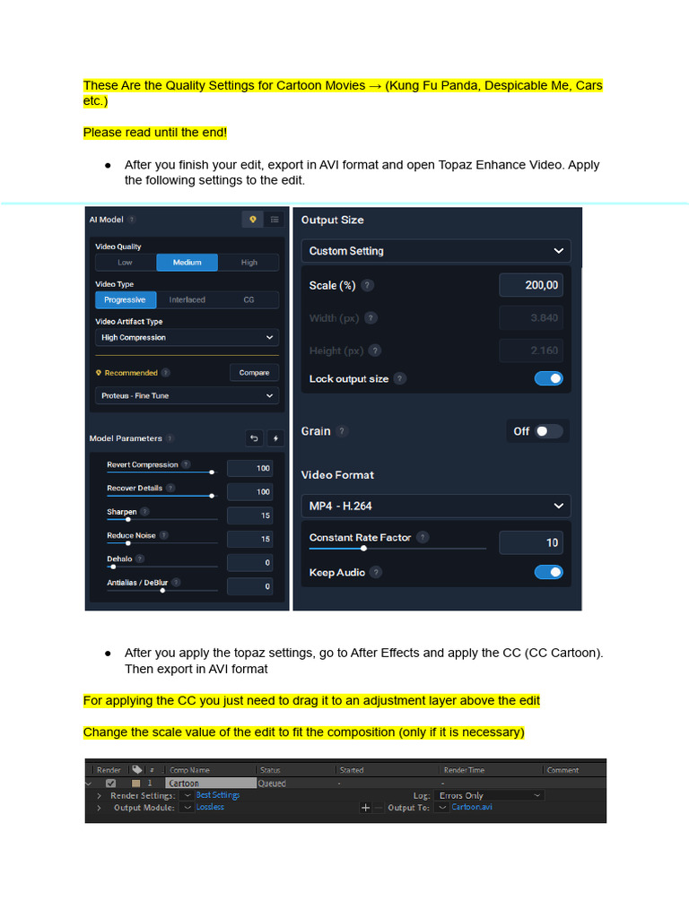Cartoon Movie Quality Settings Guide | PDF