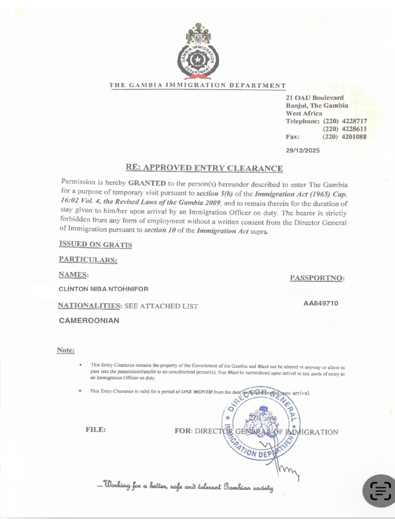 Approved Entry Clearance | PDF