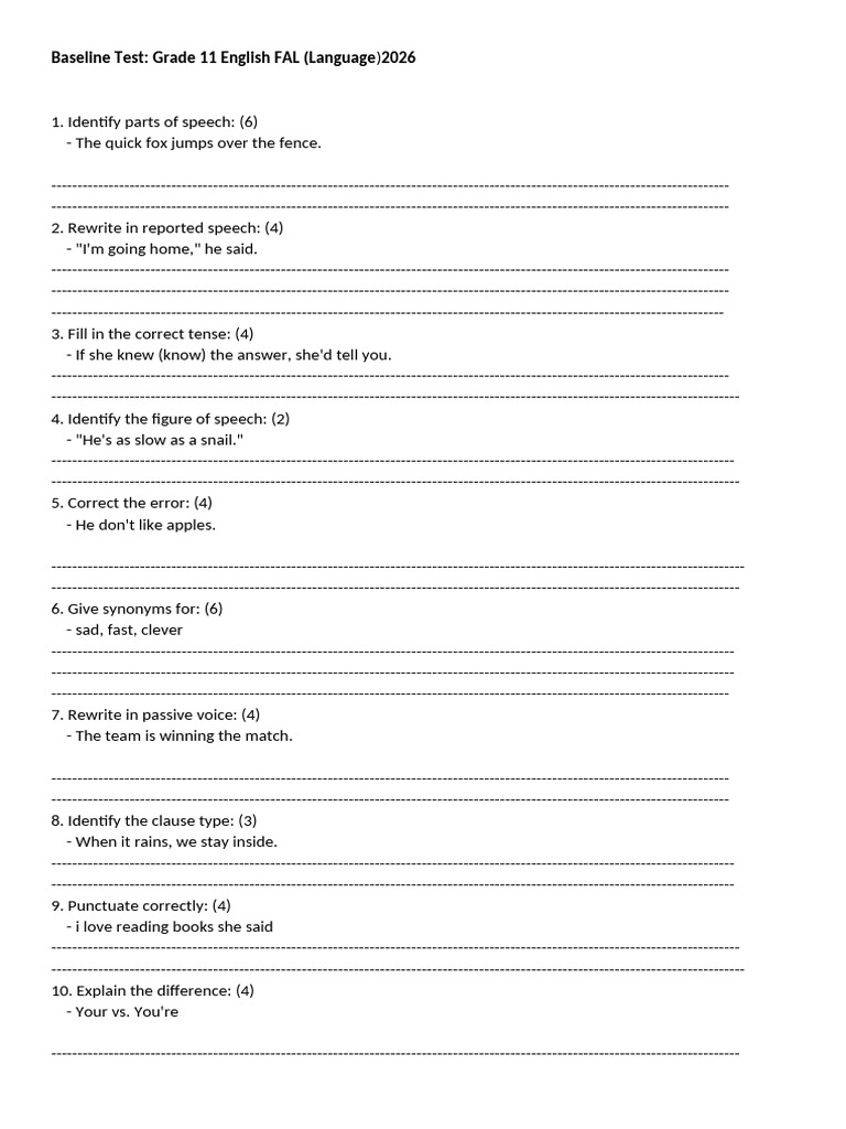 Baseline Test | PDF | Language Mechanics | Syntax