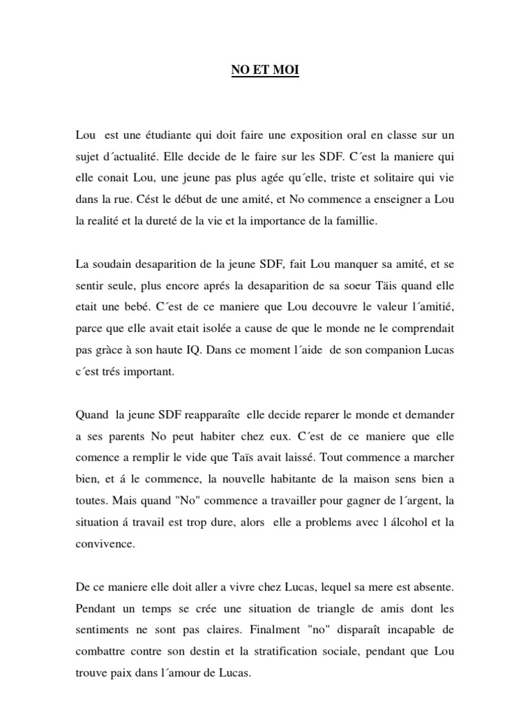 Résumé No Et Moi | PDF | Sans-abri