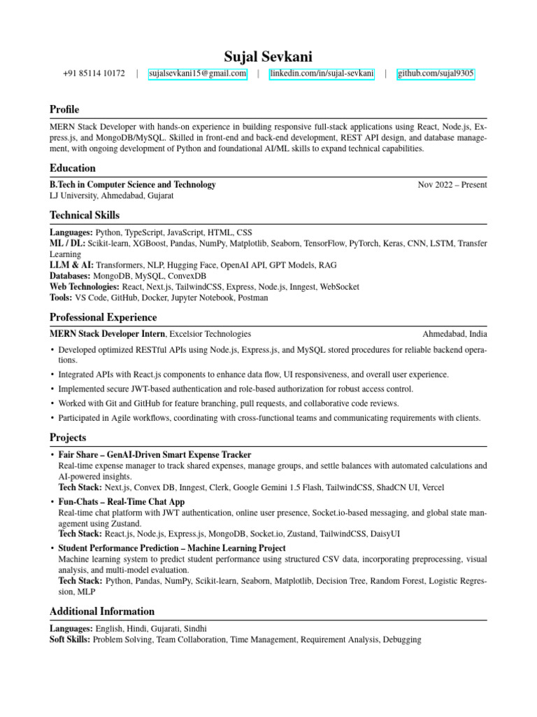 Sujalsevkani Aiml Cv | PDF | Computing | Computer Programming