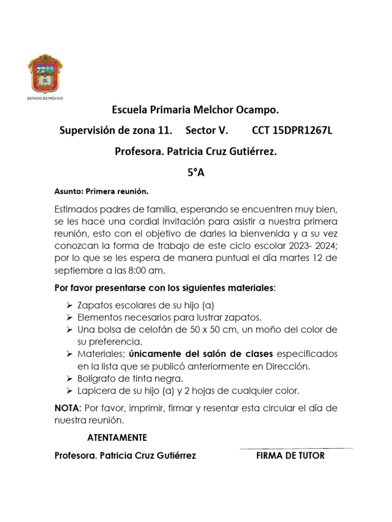 PRIMERA JUNTA 5°B.. | PDF