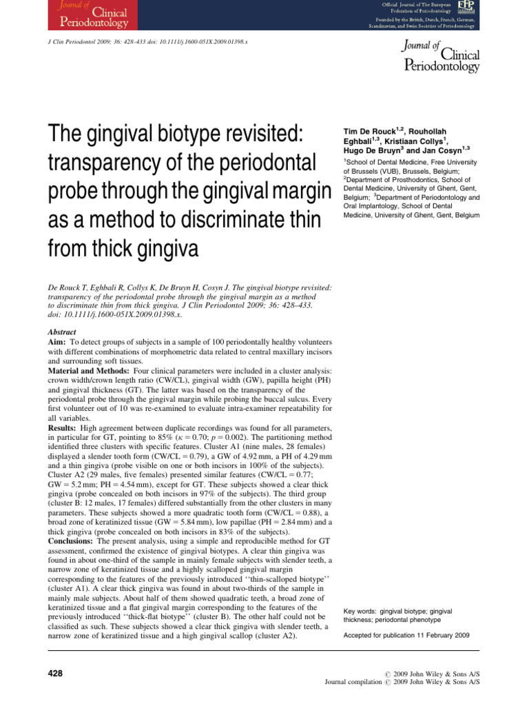 The Gingival Biotype Revisited Transpare | PDF | Periodontology | Dentistry