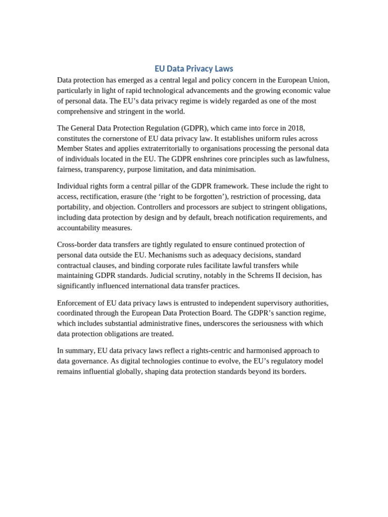 EU Data Privacy Laws | PDF | Information Privacy | Governance