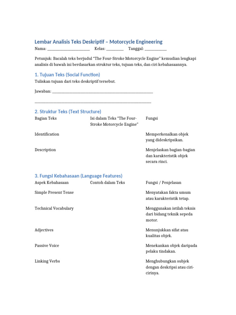 Lembar Analisis Teks Deskriptif Motorcycle Engineering | PDF