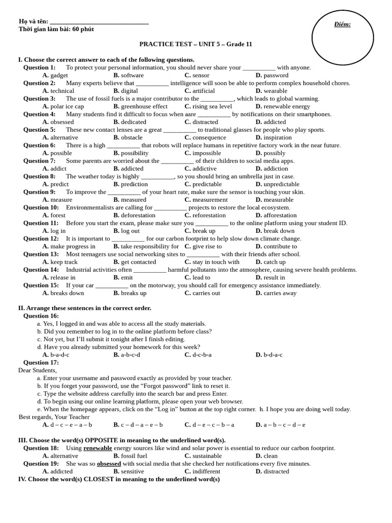 Unit 5 - Practice Test -g11 | PDF | Climate Change | City