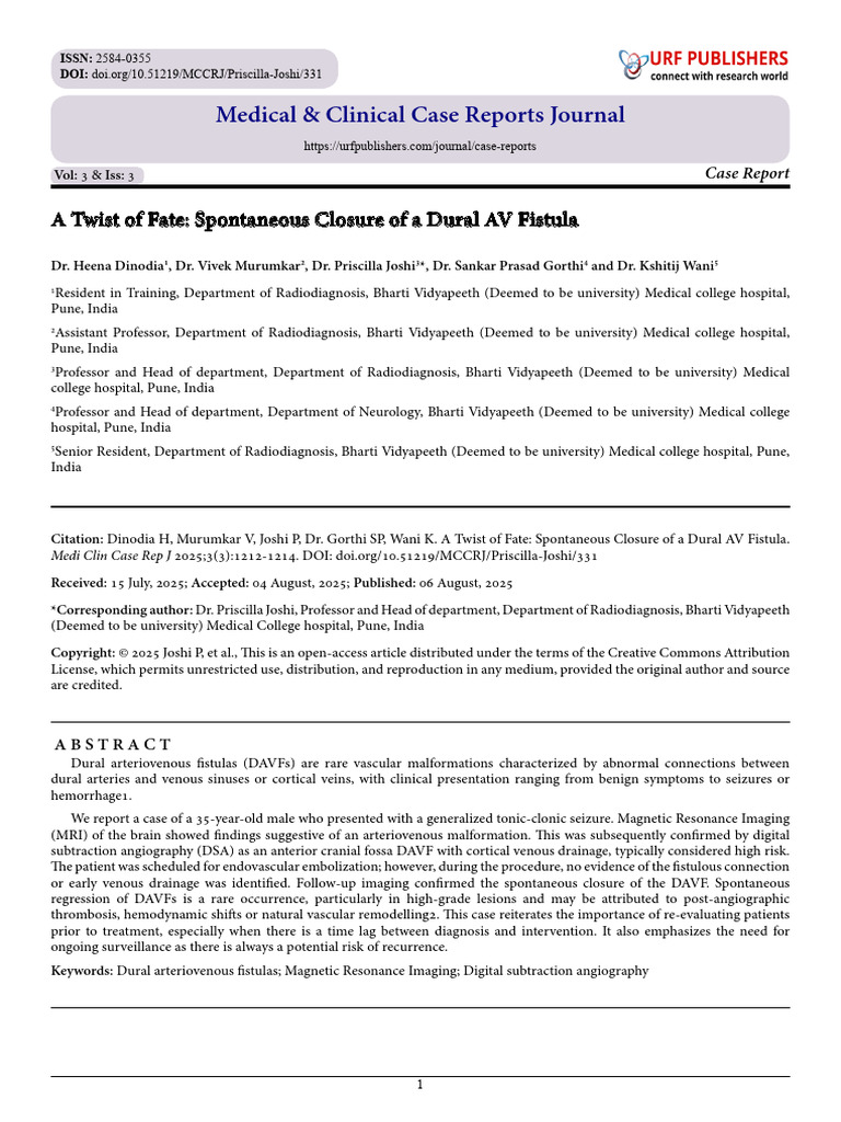 A Twist of Fate: Spontaneous Closure of a Dural AV Fistula | PDF ...