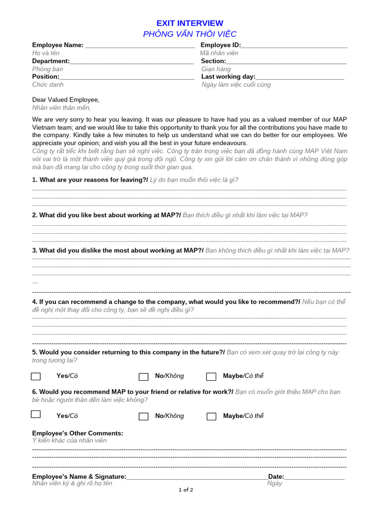 Exit Interview Form_08 2025 | PDF