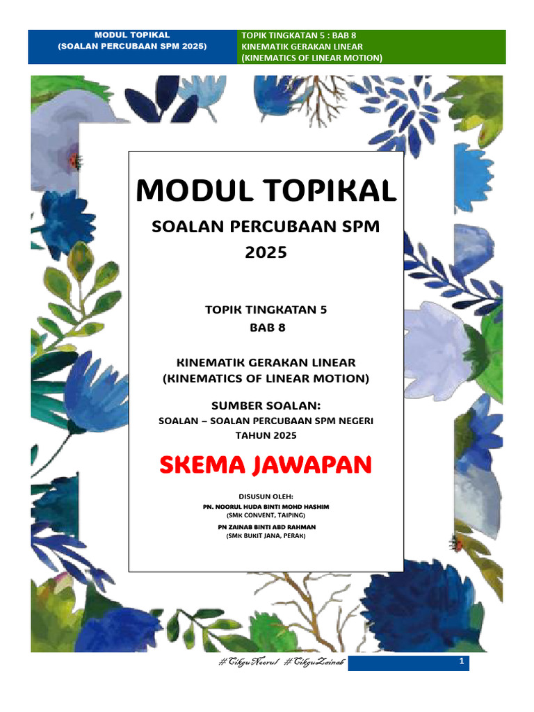 t5 Bab 8 Kinematik Gerakan Linear (PSPM 2025) - Skema | PDF