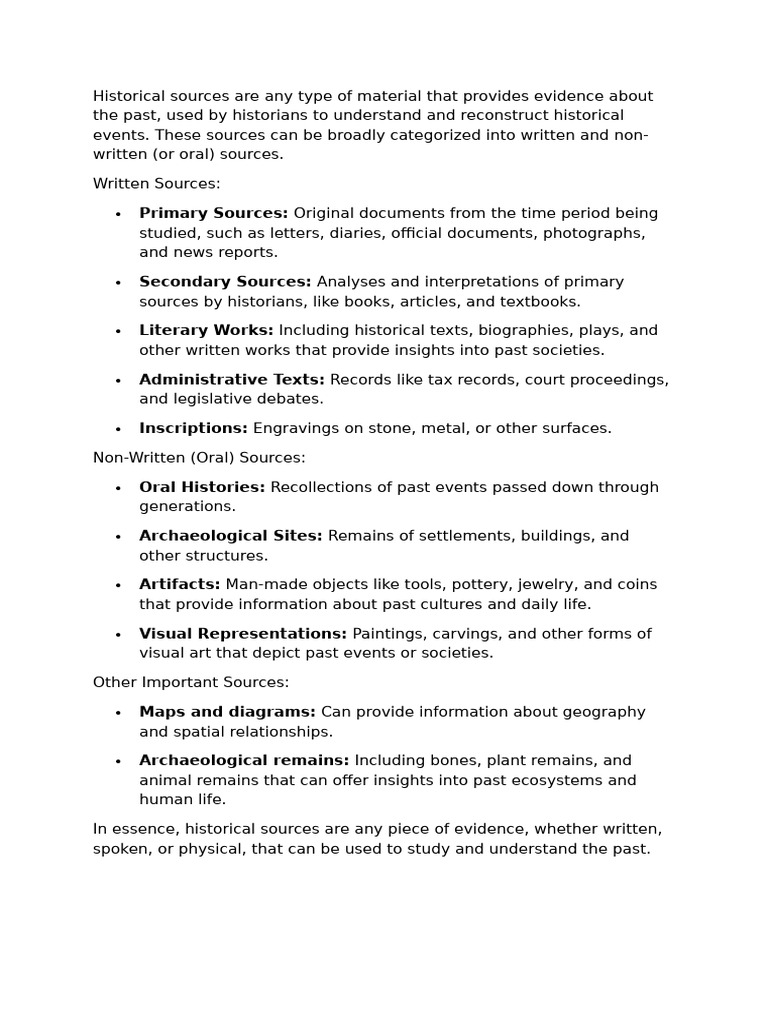 Types of Historical Sources Explained | PDF