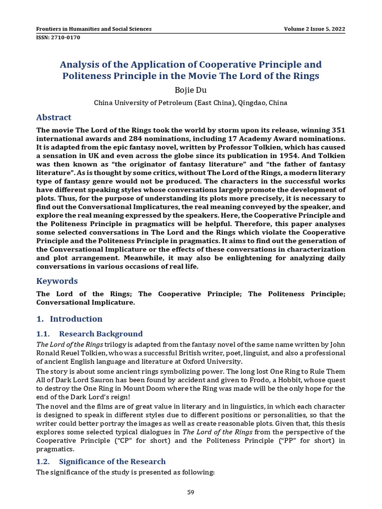 Politeness Principle | PDF | The Lord Of The Rings | J. R. R. Tolkien