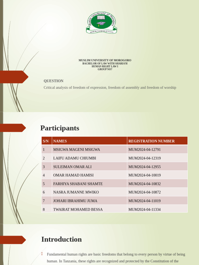 Human Right Law i Group Presentation Work | PDF | Freedom Of Religion ...