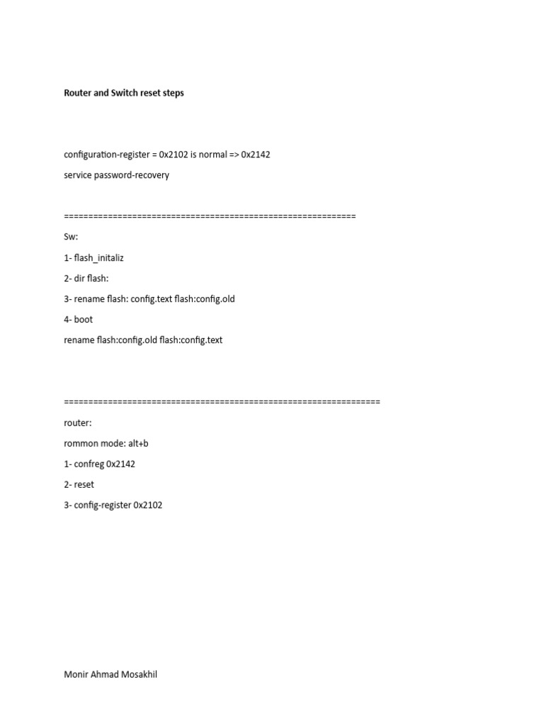 Router and Switch Reset Steps | PDF
