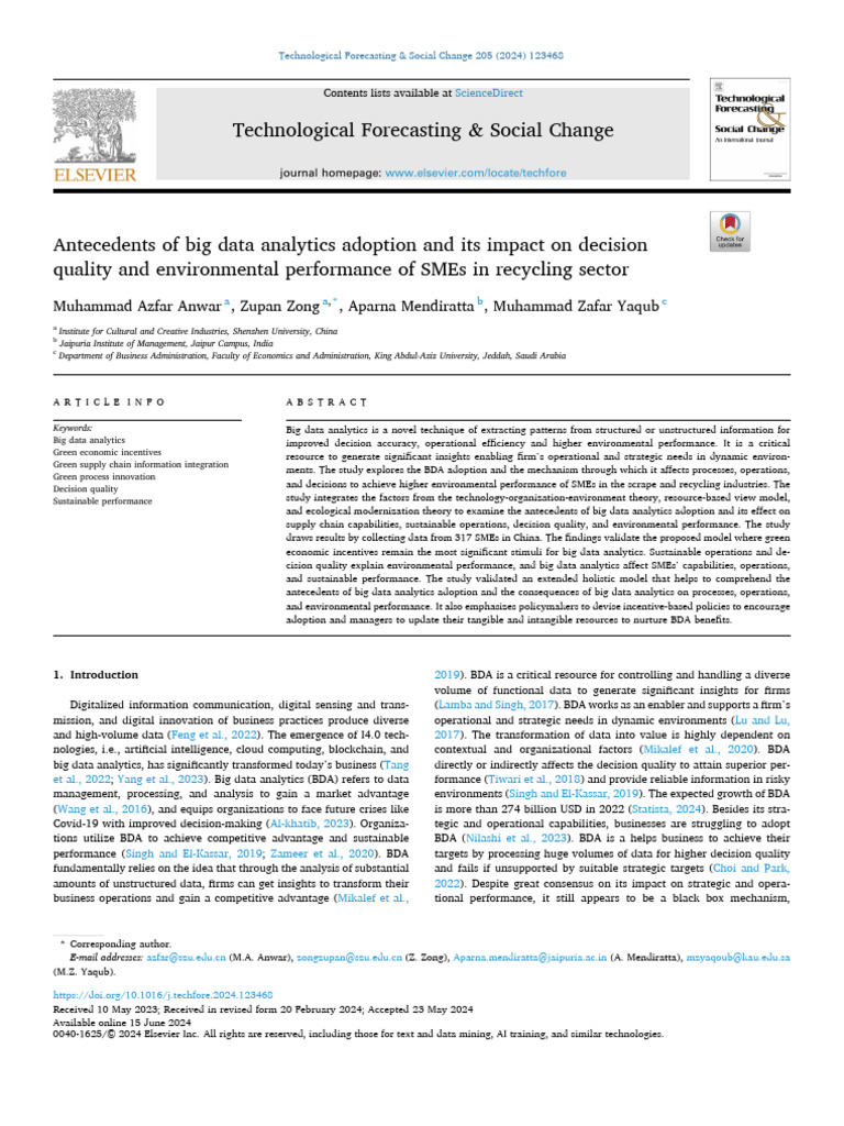 Antecedents of Big Data Analytics Adoption and Its Impact on Decision ...