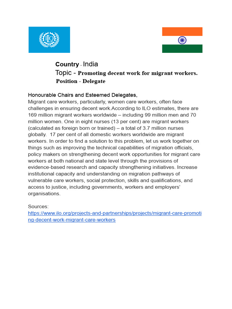 ILO Opening Speech Delegate of India | PDF