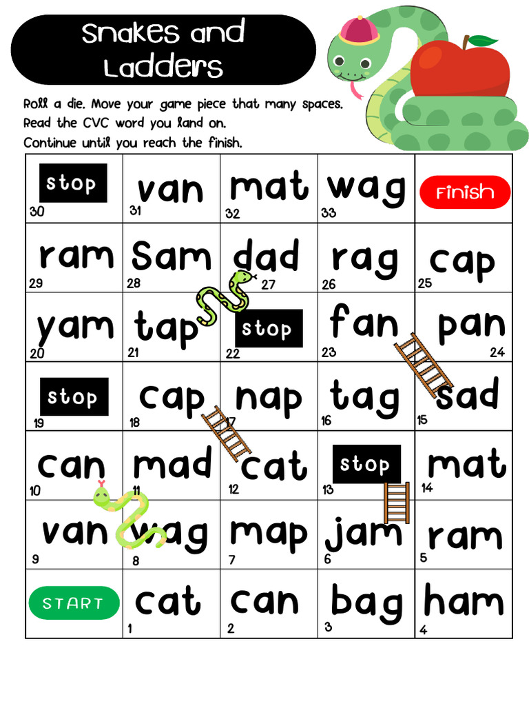 CVC Word Snakes and Ladders Game | PDF