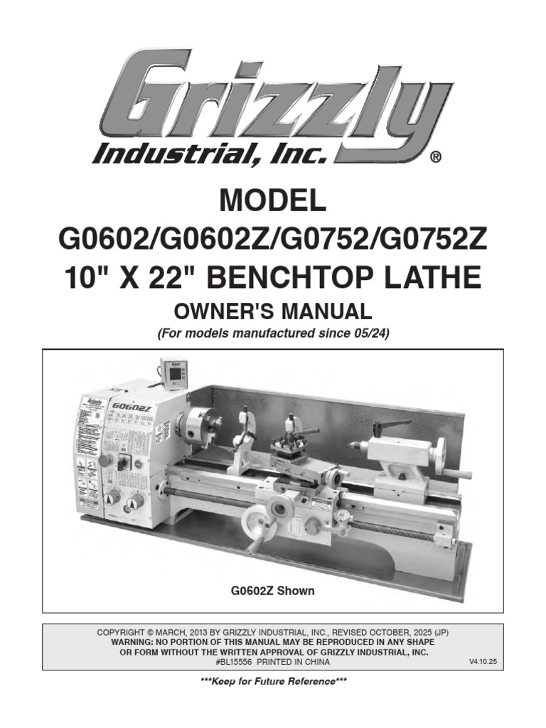 Grizzly G0752 Lathe Manual | PDF | Mechanical Engineering | Metalworking