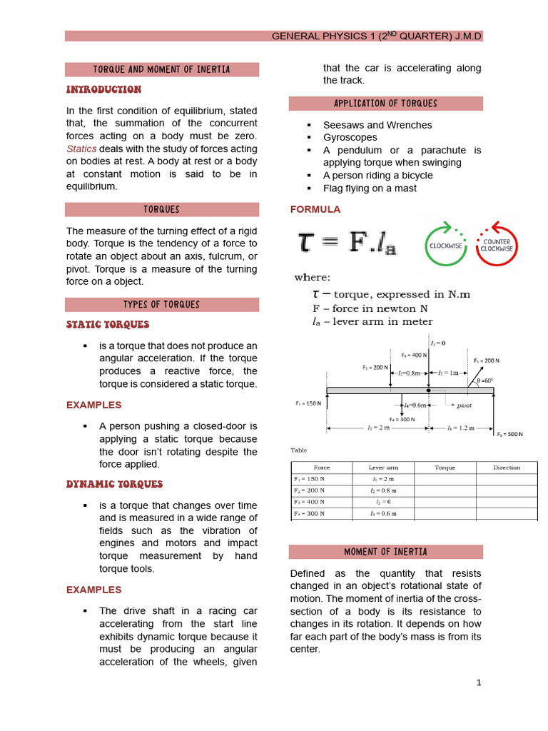 Torque, Inertia, and Gravity Concepts | PDF | Waves | Gases