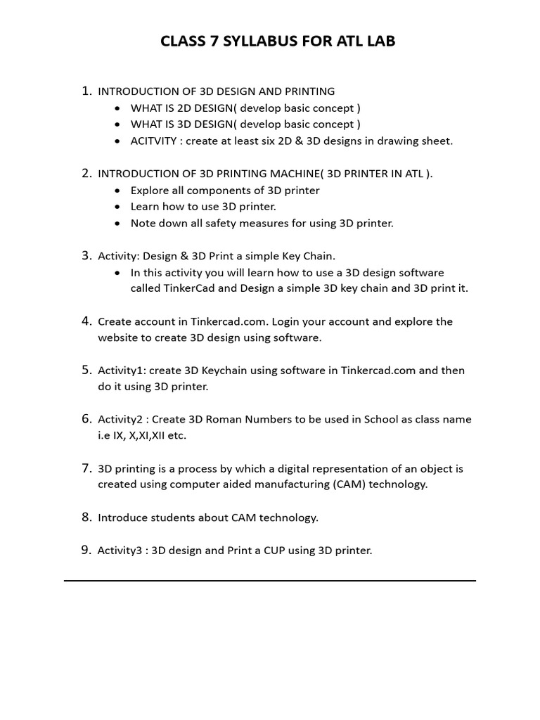 Class 7 3D Design & Printing Syllabus | PDF