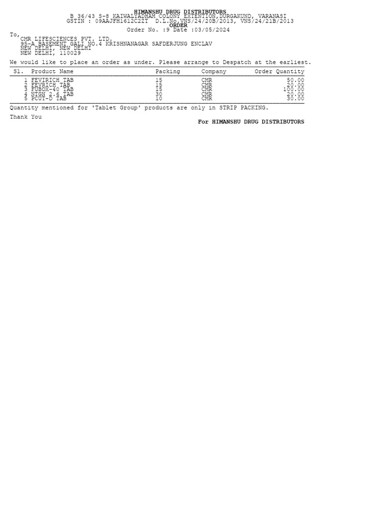Order Confirmation for CMR Lifesciences | PDF
