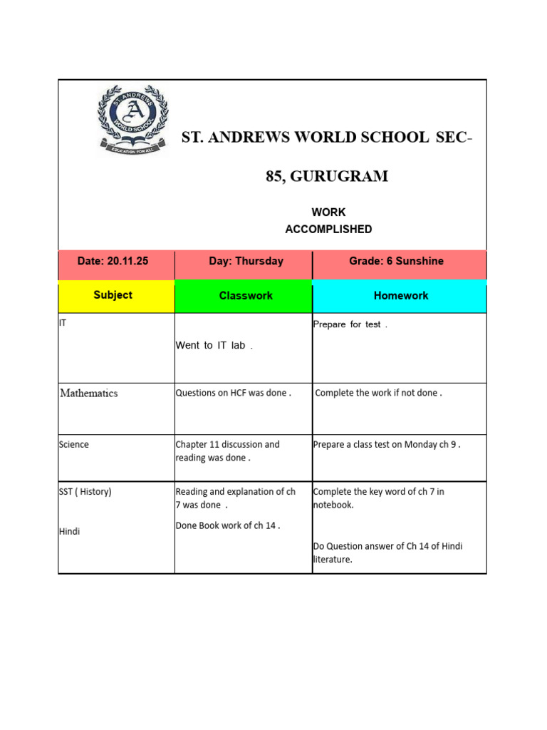 Grade 6 Sunshine Homework and Classwork (3) | PDF