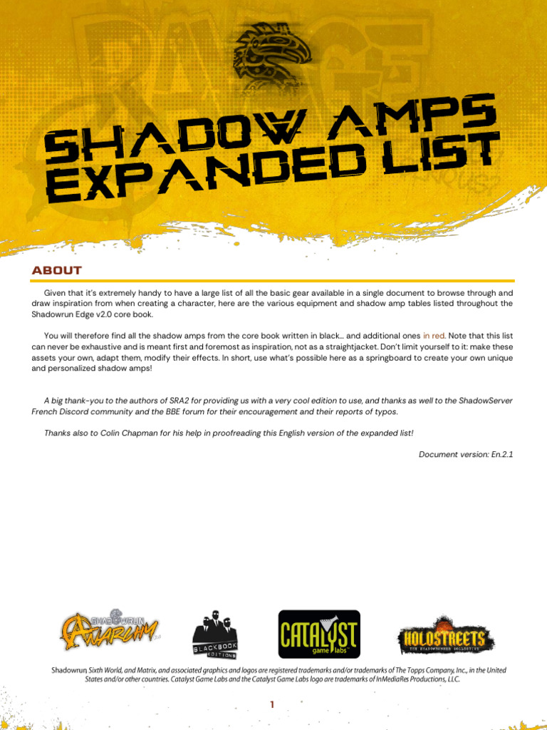 1659004-SRA2 en Shadow Amps Expanded List v2 1 | PDF | Ammunition | Knife