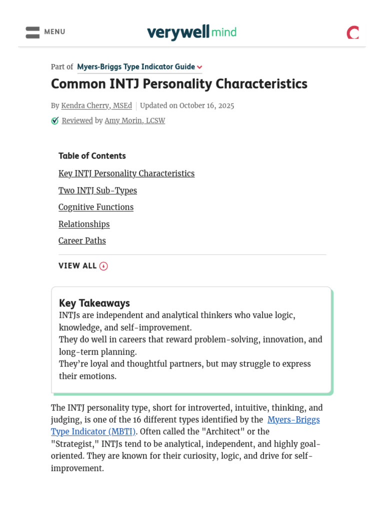 INTJ Personality Traits Explained | PDF | Extraversion And Introversion ...