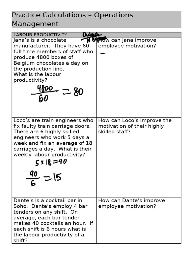 Operations Management Productivity Calculations | PDF | Employment ...