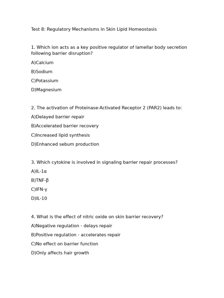Test 8_Skin Lipids | PDF | Cell Signaling | Cholesterol