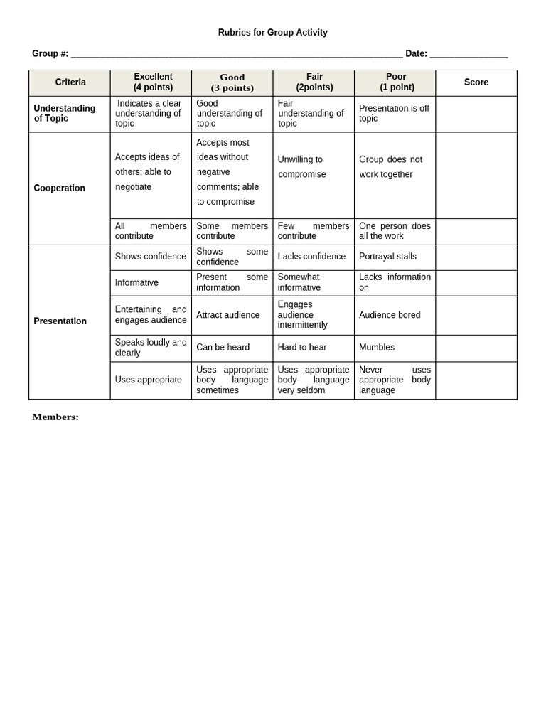 Group Activity Rubric Template | PDF